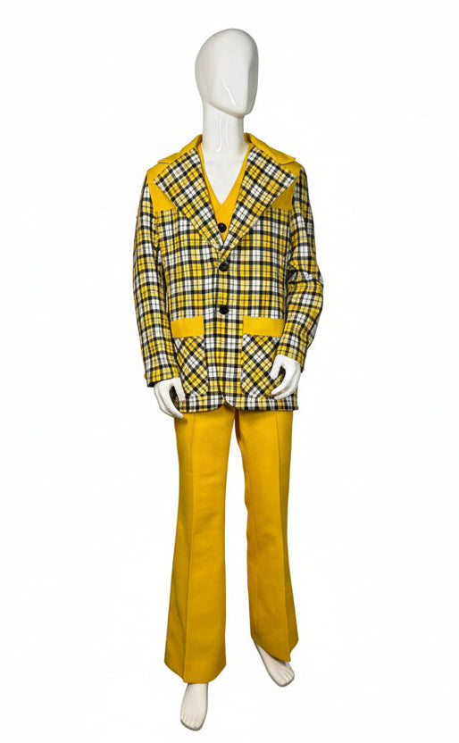 1970's Three Piece Lounge Singer's Yellow Plaid Suit Size 42R – Antique ...
